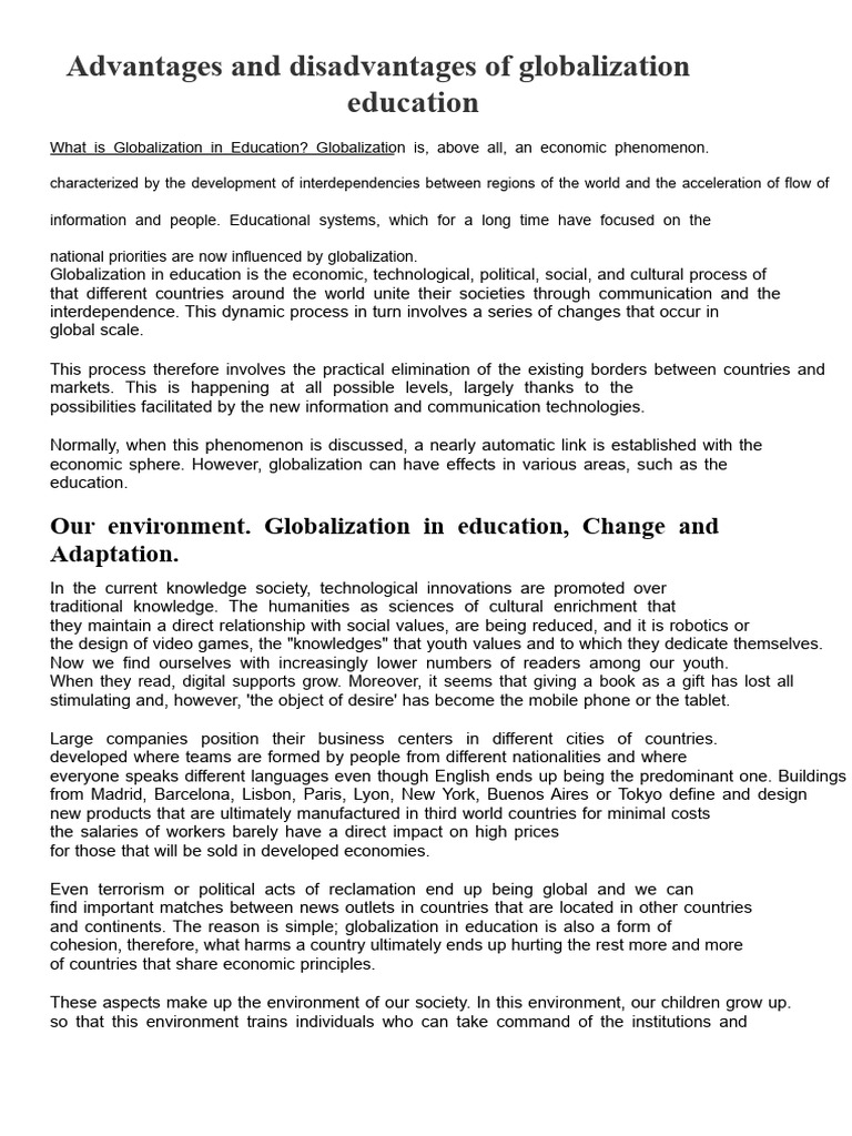 Advantages and disadvantages of the globalization of education | PDF ...