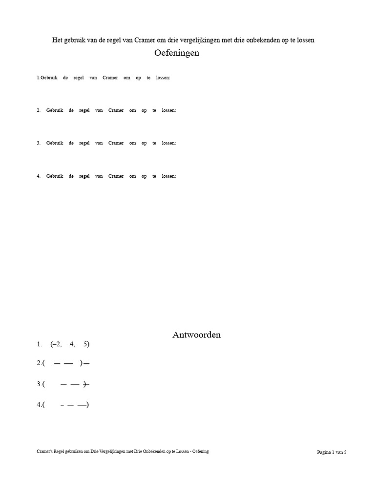 Cramers Regel 3 bij 3 Oefening | PDF