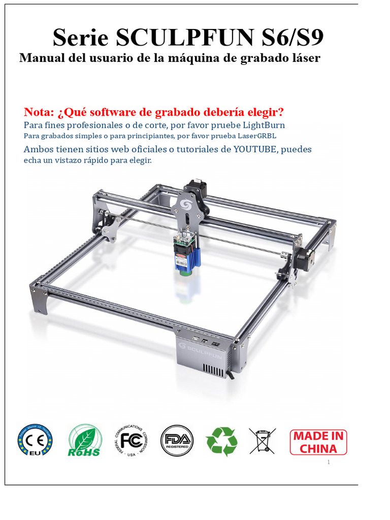 Manual de Usuario SCULPFUN S6/S9 | PDF | Software | Láser
