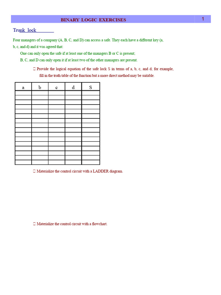 binary_logic_exercises | PDF | Boolean Algebra | Teaching Mathematics