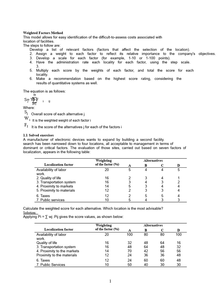 Weighted Factors Method for Location Analysis | PDF | Distance | Weight