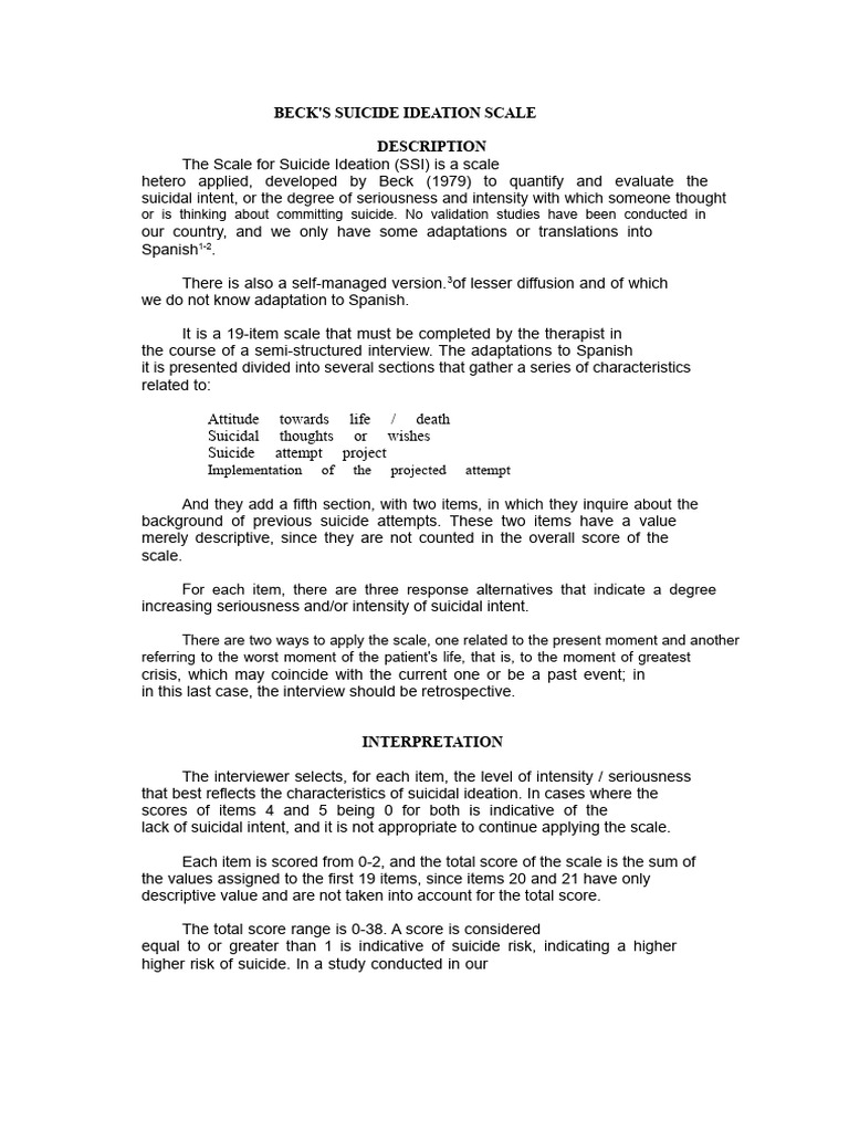 Beck's Suicide Ideation Scale Overview | PDF | Suicide | Mental Health