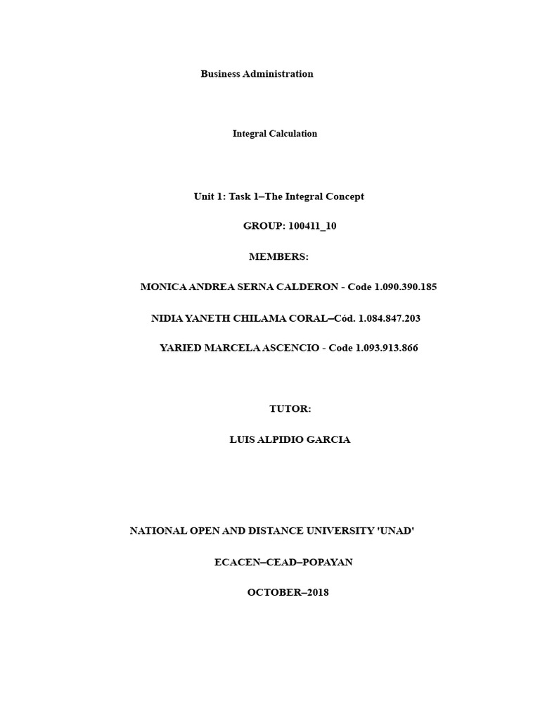 INTEGRAL CALCULUS Unit 1: Assignment 1 - The Integral Concept | PDF | Integral | Function ...