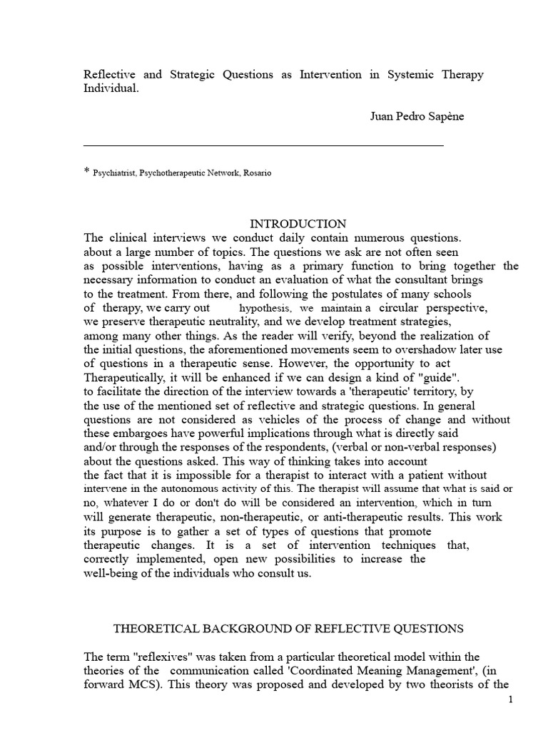 Therapeutic Questions in Systemic Therapy | PDF | Hypothesis ...