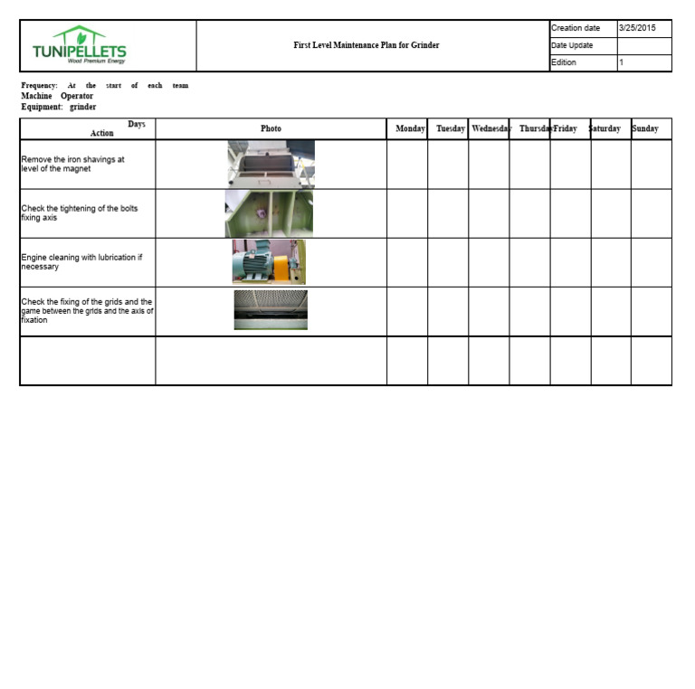 Grinder First Level Maintenance Plan | PDF