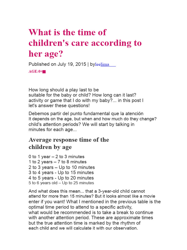 What Is The Attention Span of Children According To Their Age | PDF ...