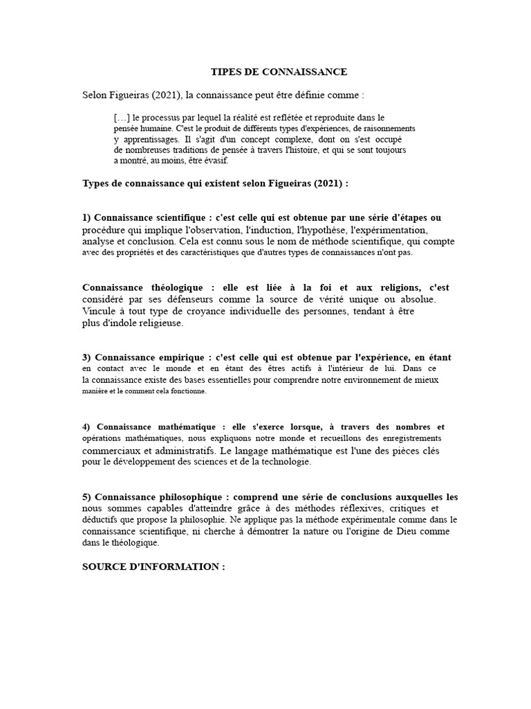 Types de connaissance selon Figueiras | PDF
