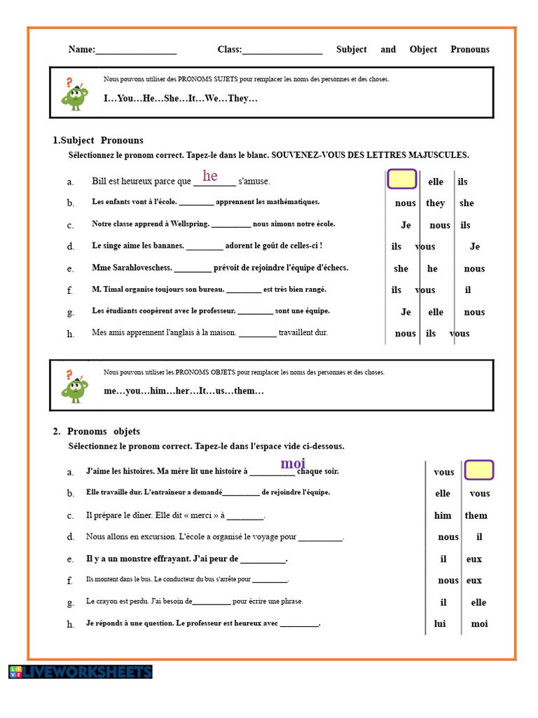 Pronoms sujets et objets en français | PDF