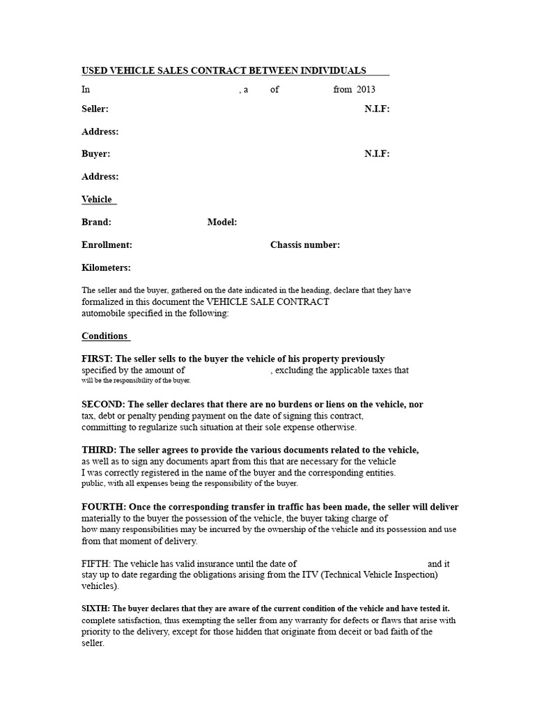 Used Vehicle Sales Contract Template | PDF | Common Law | Business Law