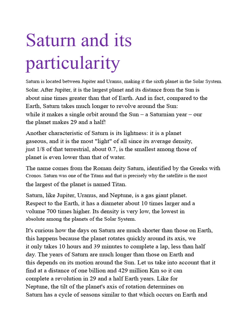 Saturn: Characteristics and Moons Overview | PDF | Saturn | Planets