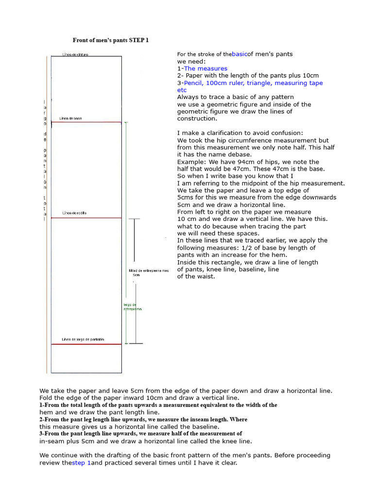 Men's Pants Pattern Drafting Guide | PDF | Trousers | Seam (Sewing)