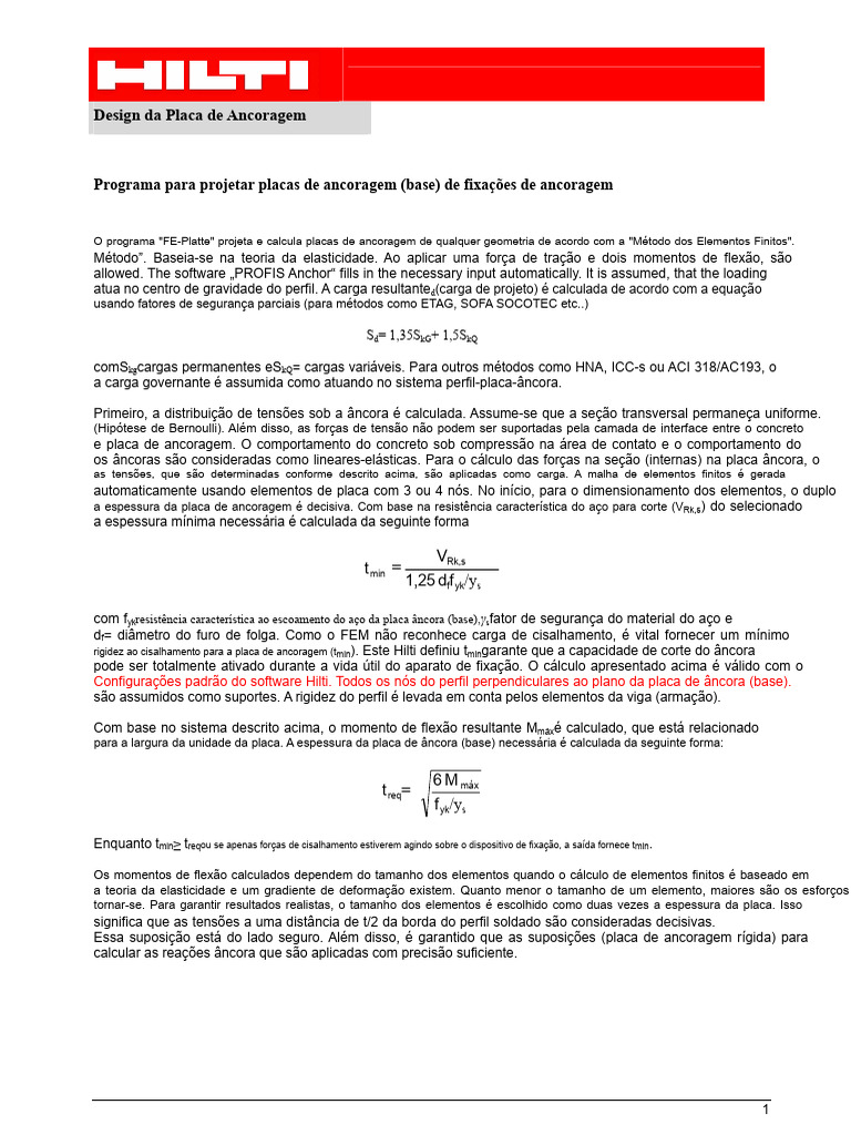 Cálculo da Espessura da Placa de Base | PDF | Flexão (Física ...