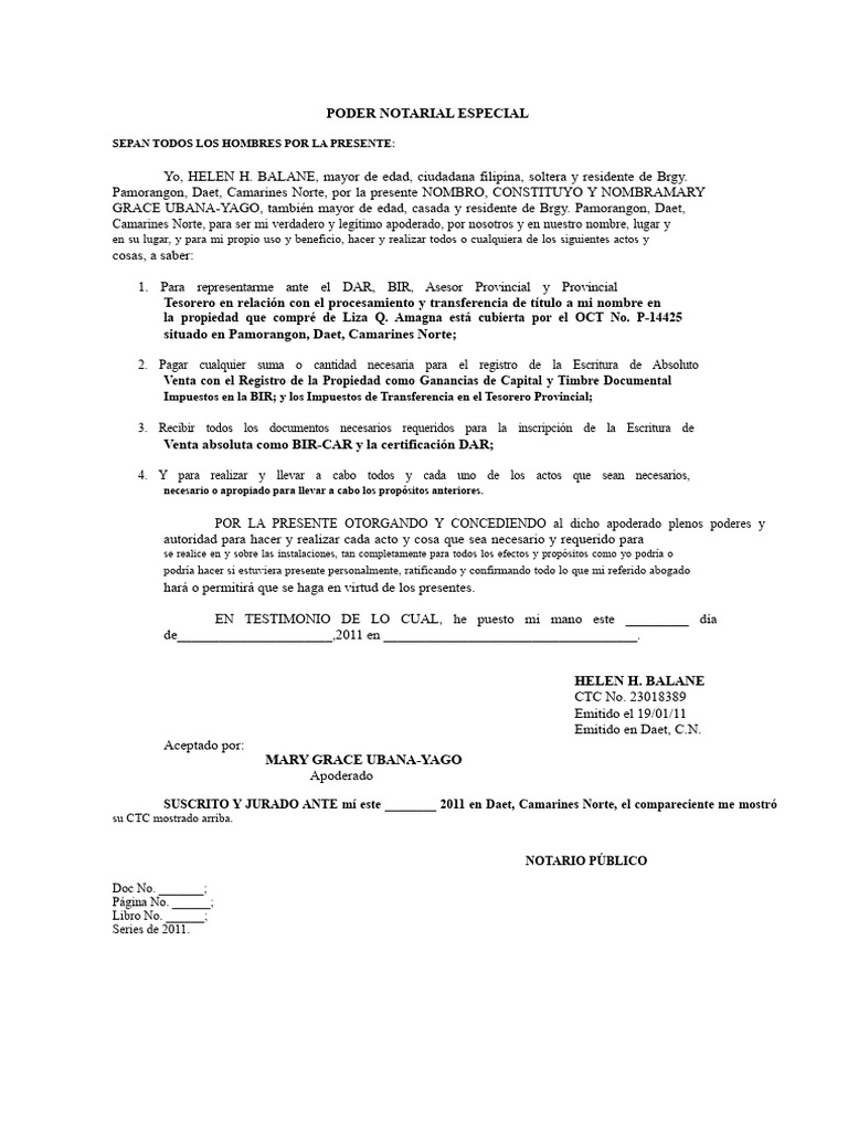 Poder Notarial Especial Bir | PDF