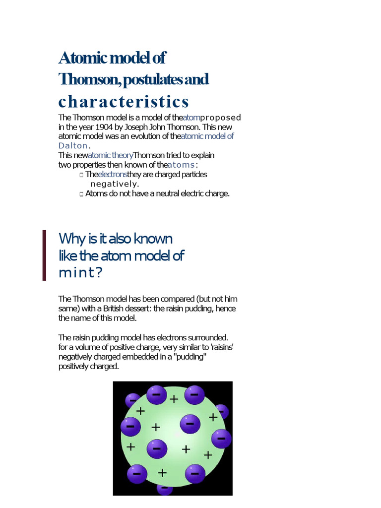 Thomson's atomic model | PDF | Atoms | Electron