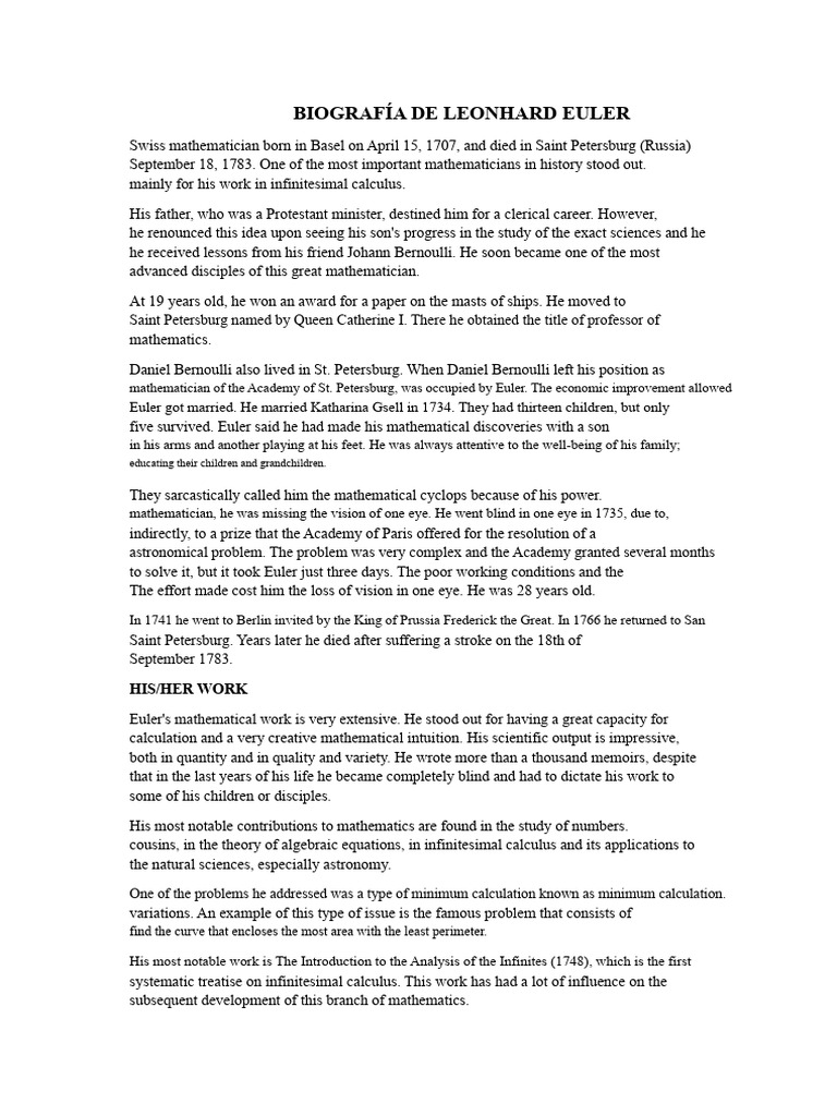 Biography of Leonhard Euler | PDF | Leonhard Euler | Teaching Mathematics