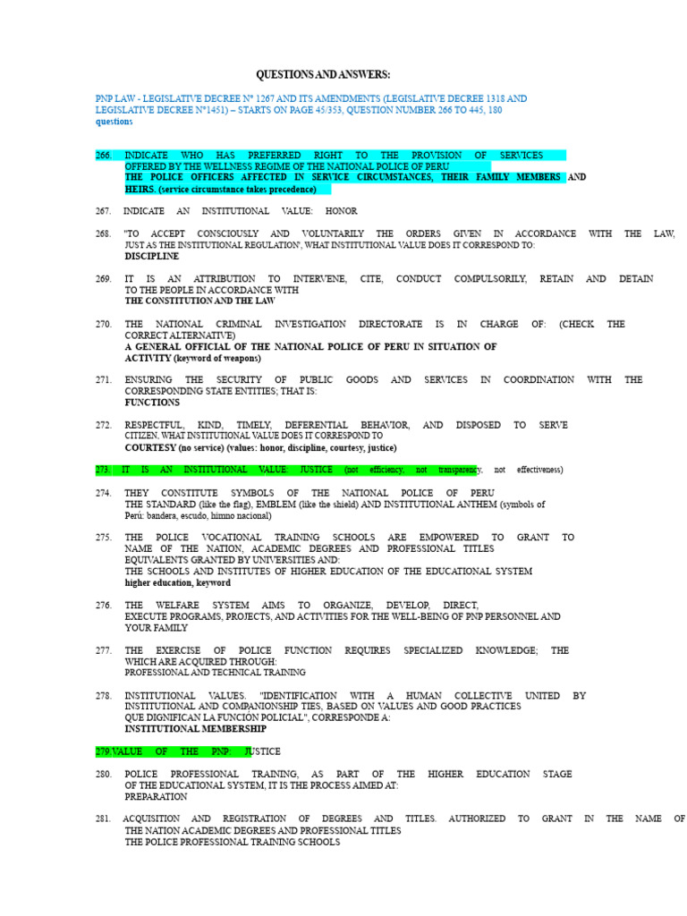 Questionnaire Law of The PNP 180 Questions - Page 45 | PDF | Police | Peru