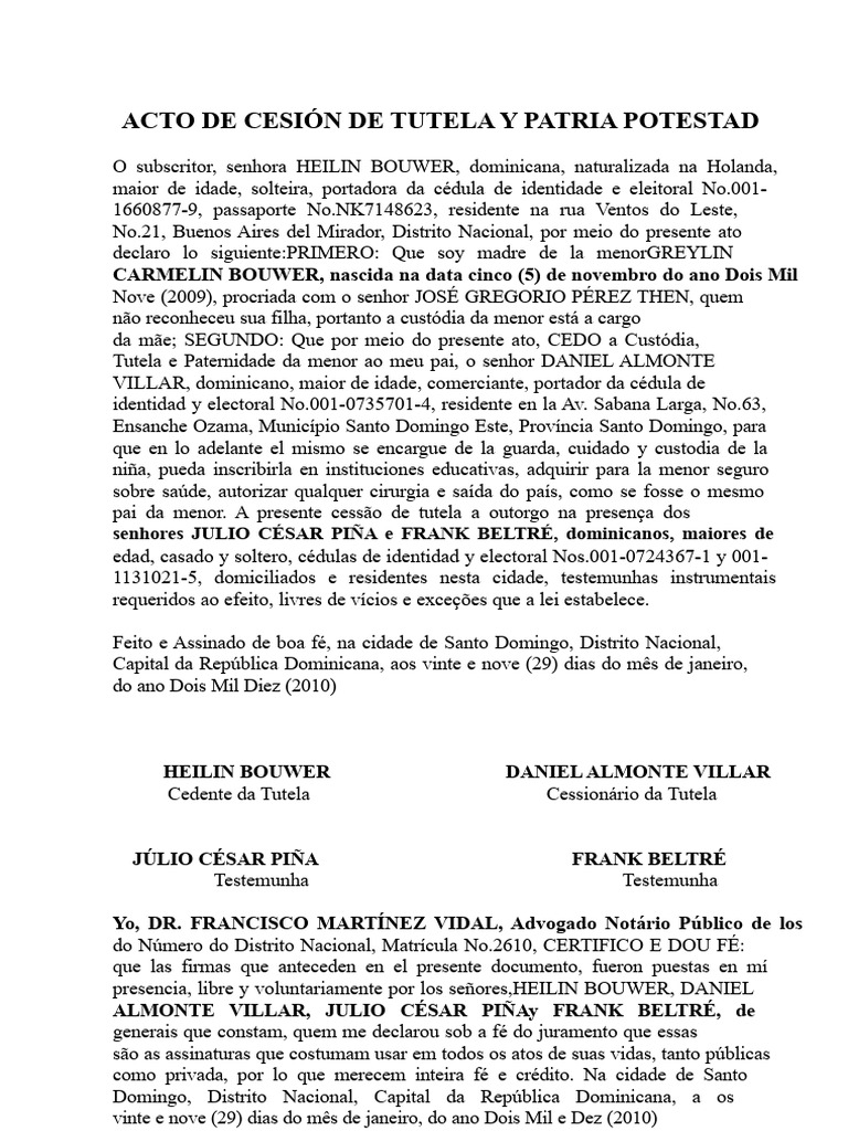 ATO DE CESSÃO DE TUTELA E PODER FAMILIAR serafin | PDF