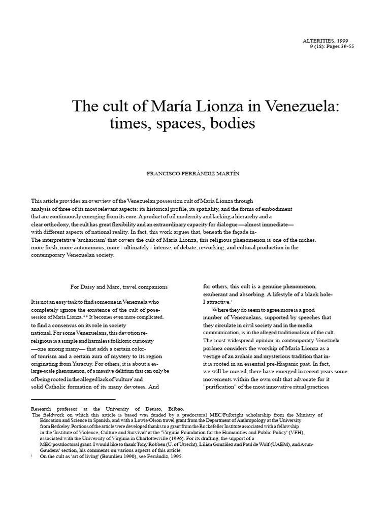 Ferrandiz Martin Worship of Maria Lionza | PDF