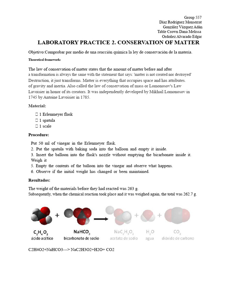 Laboratory Practice 2 Conservation of Matter | PDF | Mole (Unit ...
