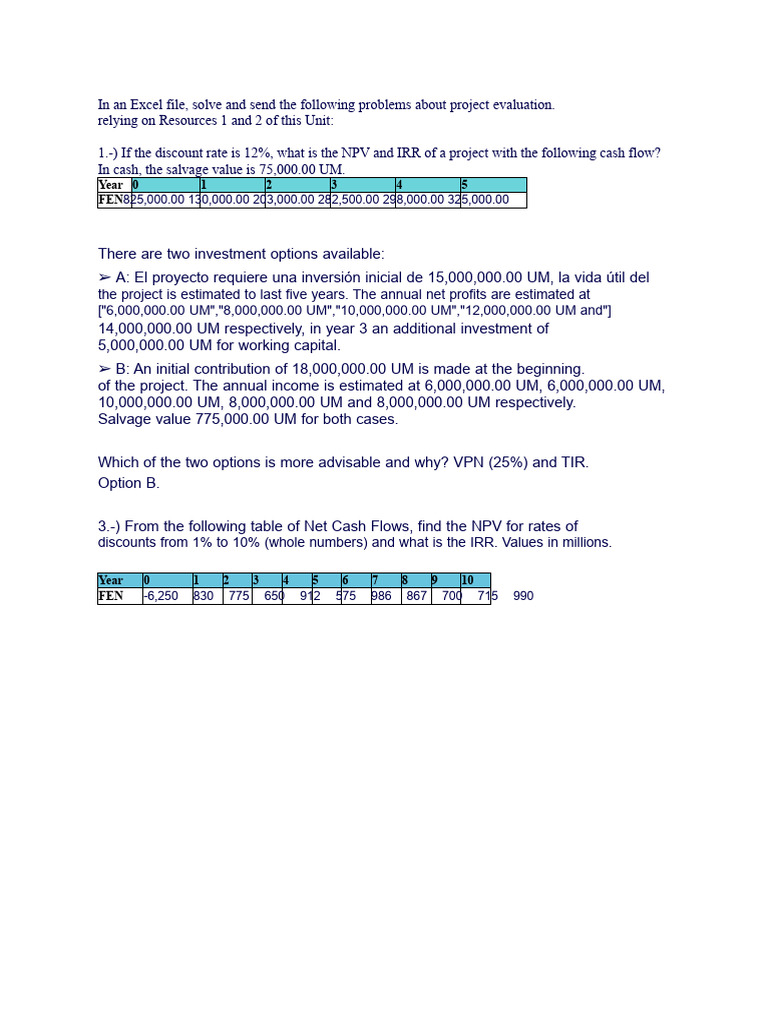 Excel NPV and IRR Project Evaluation Guide | PDF