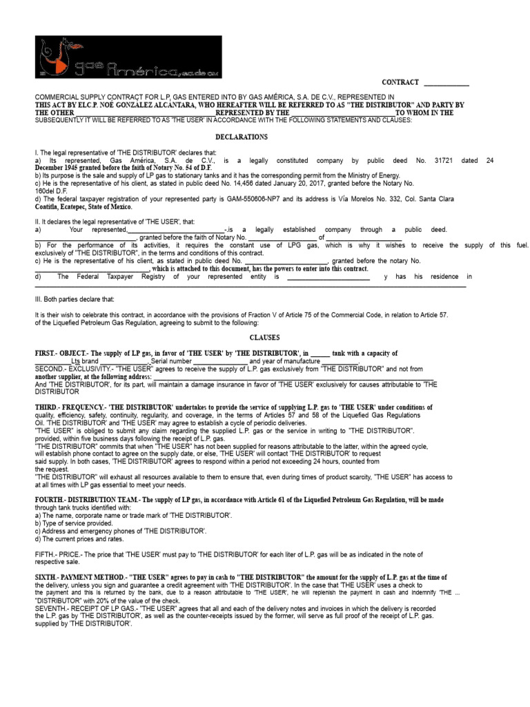 LP Gas Supply Contract Template | PDF | Private Law | Business