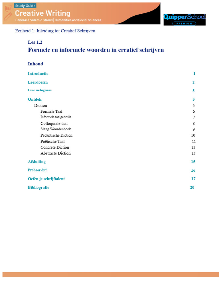 CRW-Eenheid 1-Les 1.2 - Formele en Informele Woorden in Creatief ...
