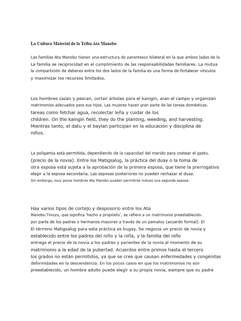 La Cultura Material de La Tribu Ata Manobo | PDF | Instrumentos ...