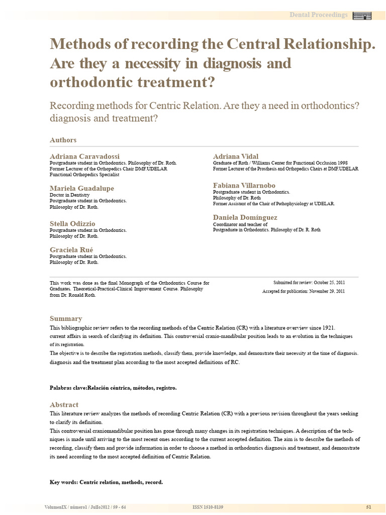 Centric Relation Recording Methods in Orthodontics | PDF