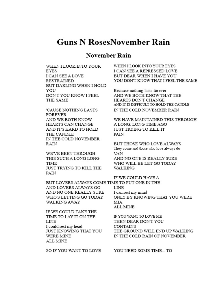 Guns N' Roses November Rain Lyrics | PDF