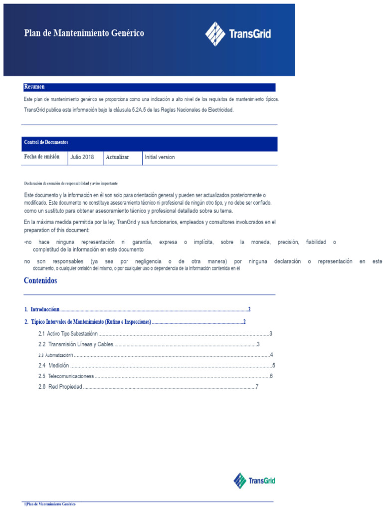 Plan de Mantenimiento.docx | PDF | Transmisión de energía eléctrica | Electricidad