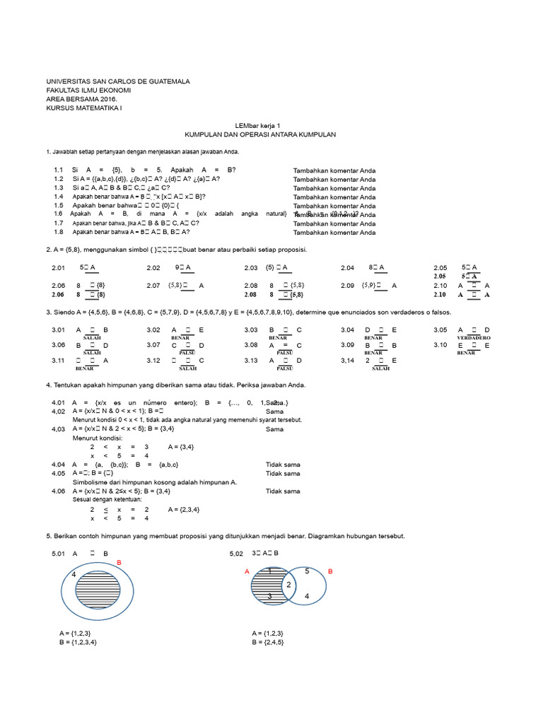 Operasi dan Proposisi Himpunan Matematis | PDF