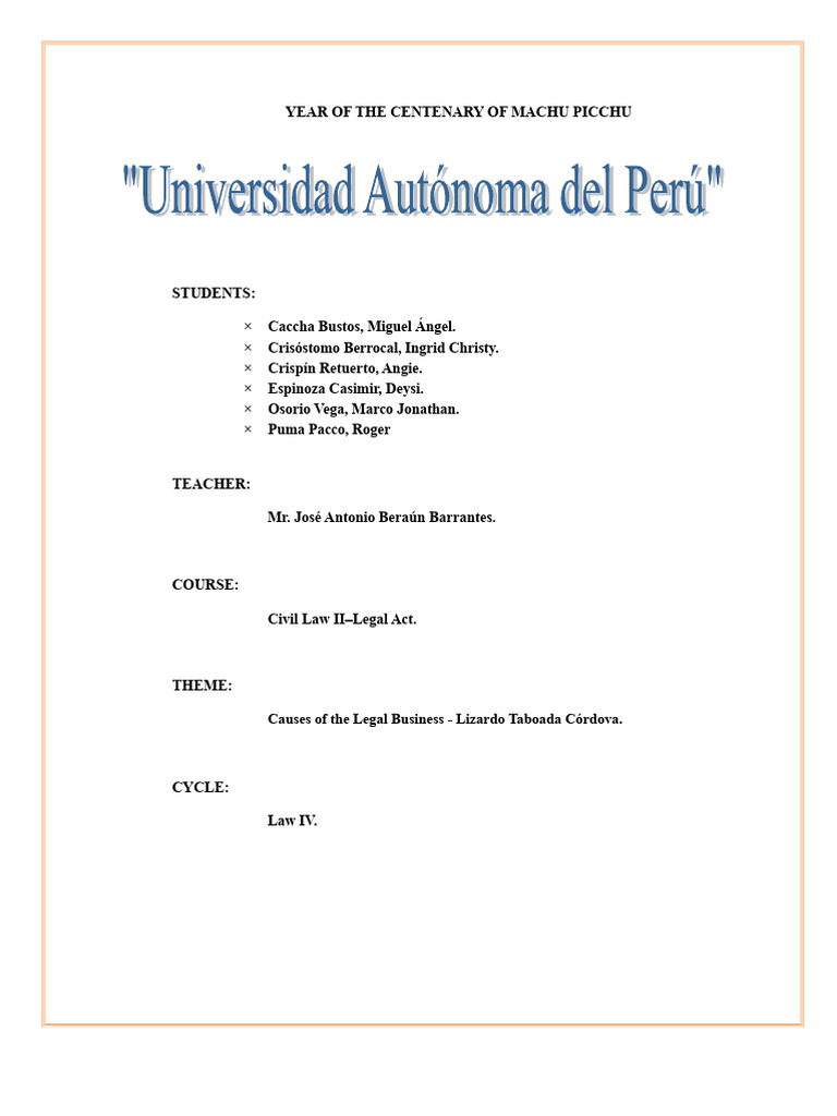 Cause of the Legal Business. Lizardo Taboada | PDF | Reason | Function ...