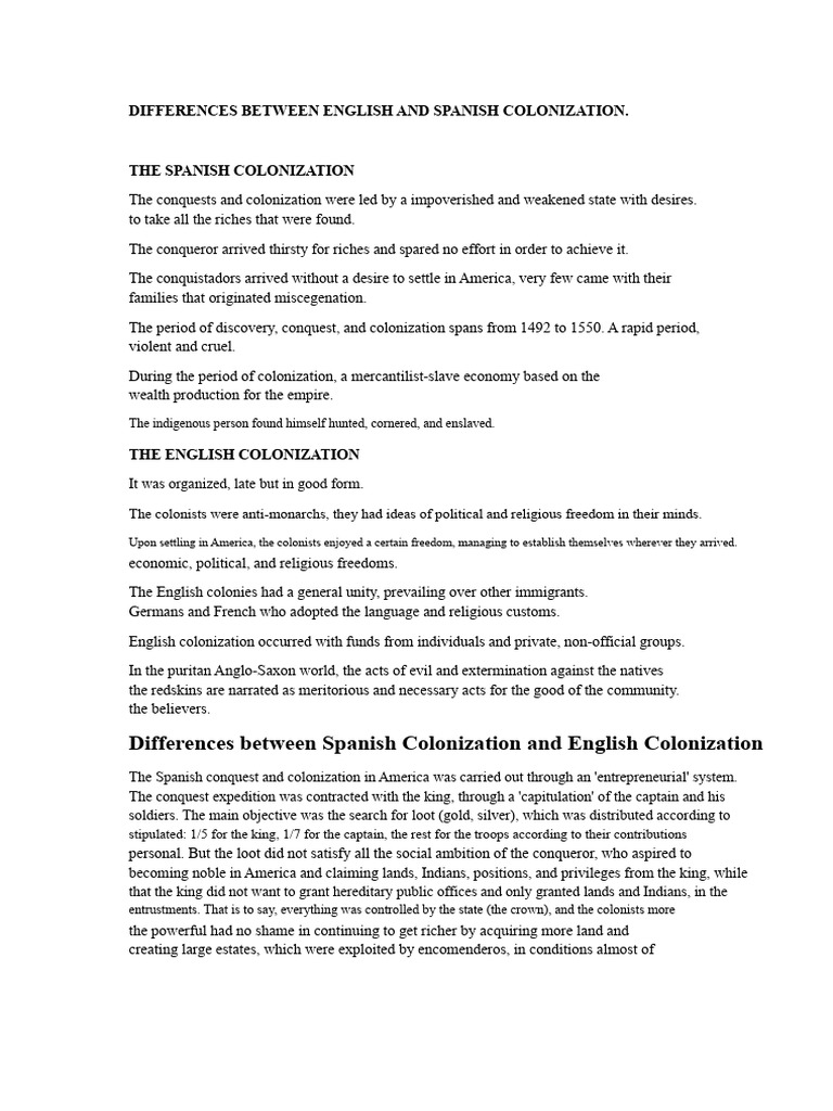 Differences Between English and Spanish Colonization | PDF | European ...