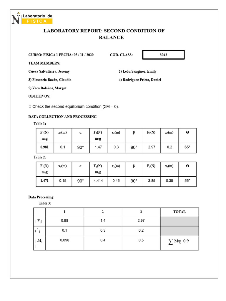11 Virtual Report Second Condition Balance Orig | PDF | Force | Mechanics
