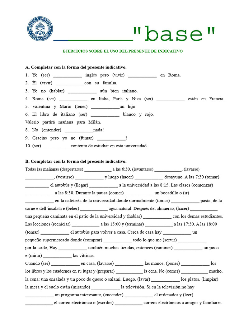 E4 Ejercicio Indicativo Presente | PDF | Cocina
