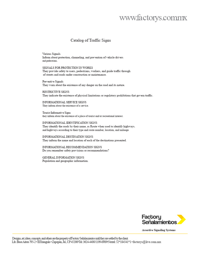 Traffic Signage Catalog Overview | PDF | Traffic | Sidewalk
