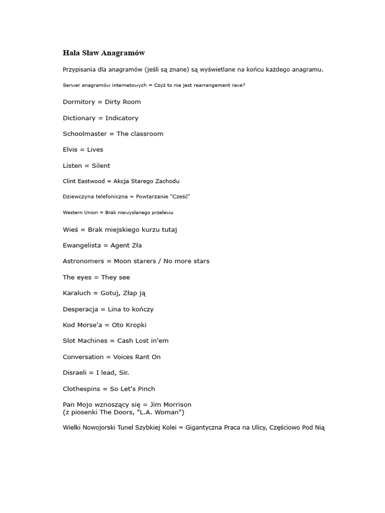 Anegramy W Hali Sławy | PDF
