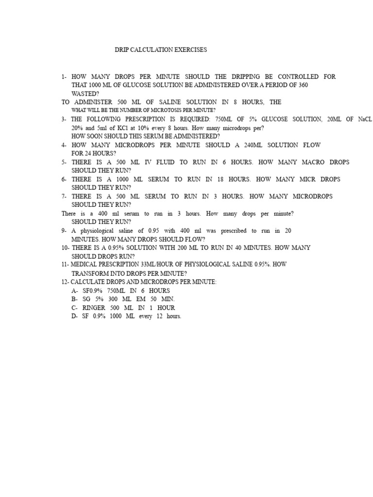 DRIP CALCULATION EXERCISES | PDF