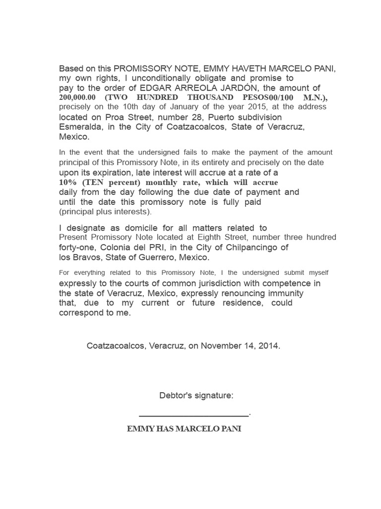 Promissory Note Format | PDF | Promissory Note | Personal Finance