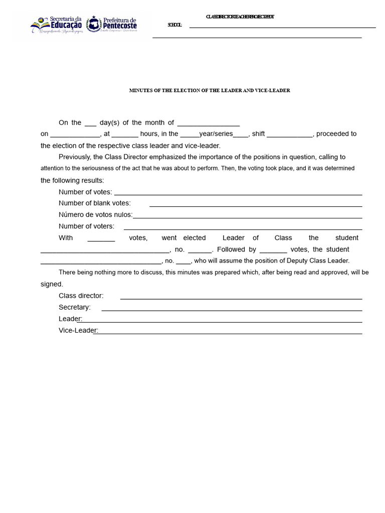 Minutes of The Election of Class Leader and Vice-Leader | PDF
