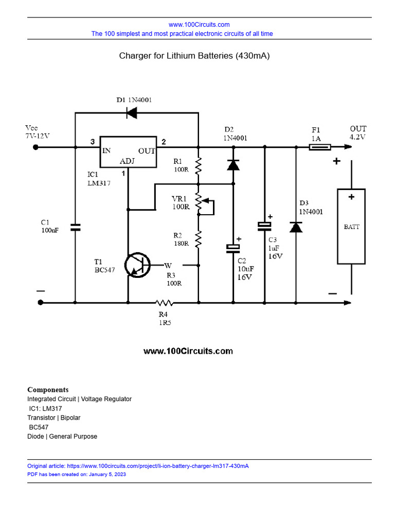 Li-Ion Battery Charger LM317 430ma | PDF | Battery Charger | Capacitor