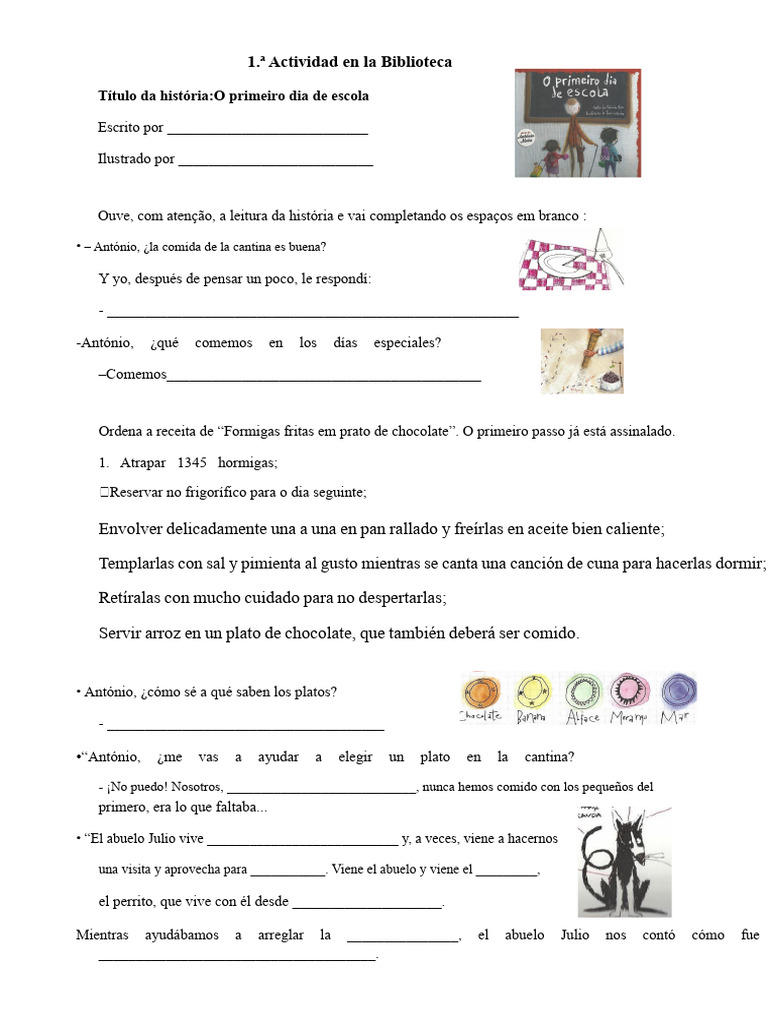 Ficha de Lectura El Primer Día de Escuela - 4.º Año | PDF