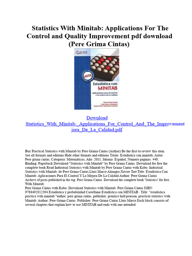Statistics With Minitab Applications For Quality Control and ...