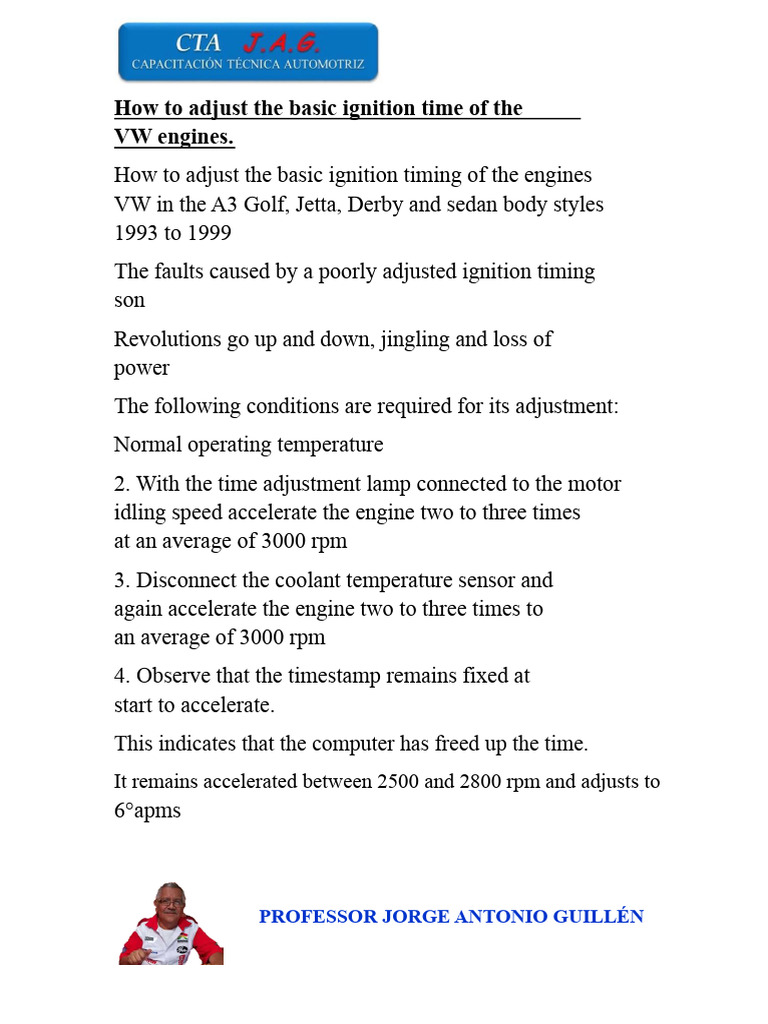 How To Adjust The Basic Ignition Timing of VW Engines | PDF