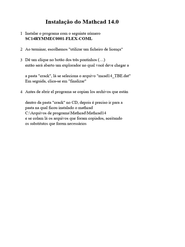 Guia de Instalação do Mathcad 14.0 | PDF