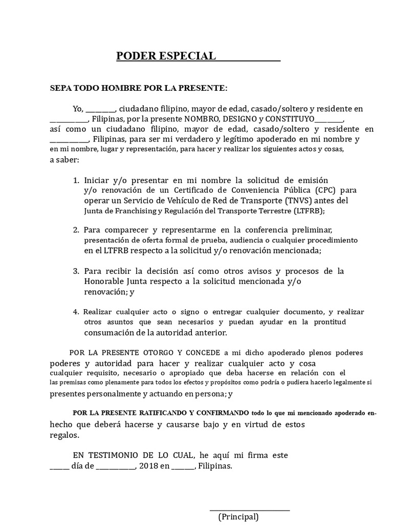 Poder Notarial Especial - Solicitud GRAB | PDF