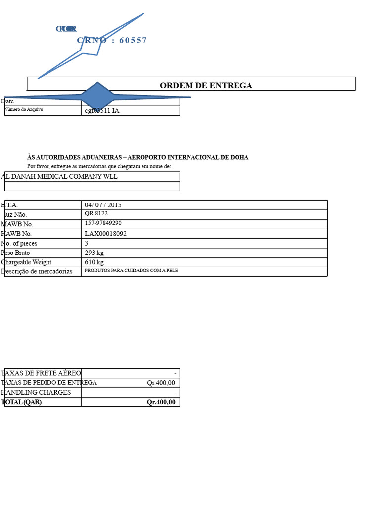 Formato de Ordem de Entrega - Aéreo | PDF