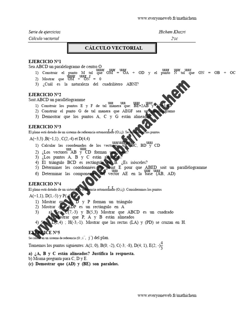 Serie de ejercicios - Matemáticas - Cálculo vectorial - 2º Ciencias ...