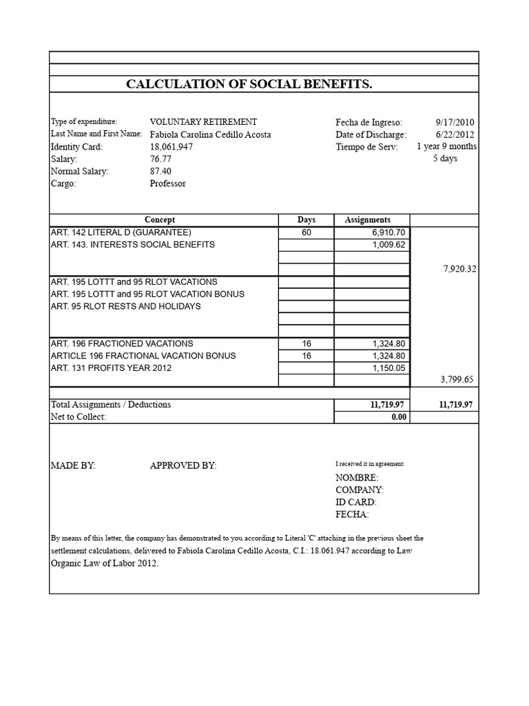 Settlement Sheet Law | PDF | Employment | Labor Relations
