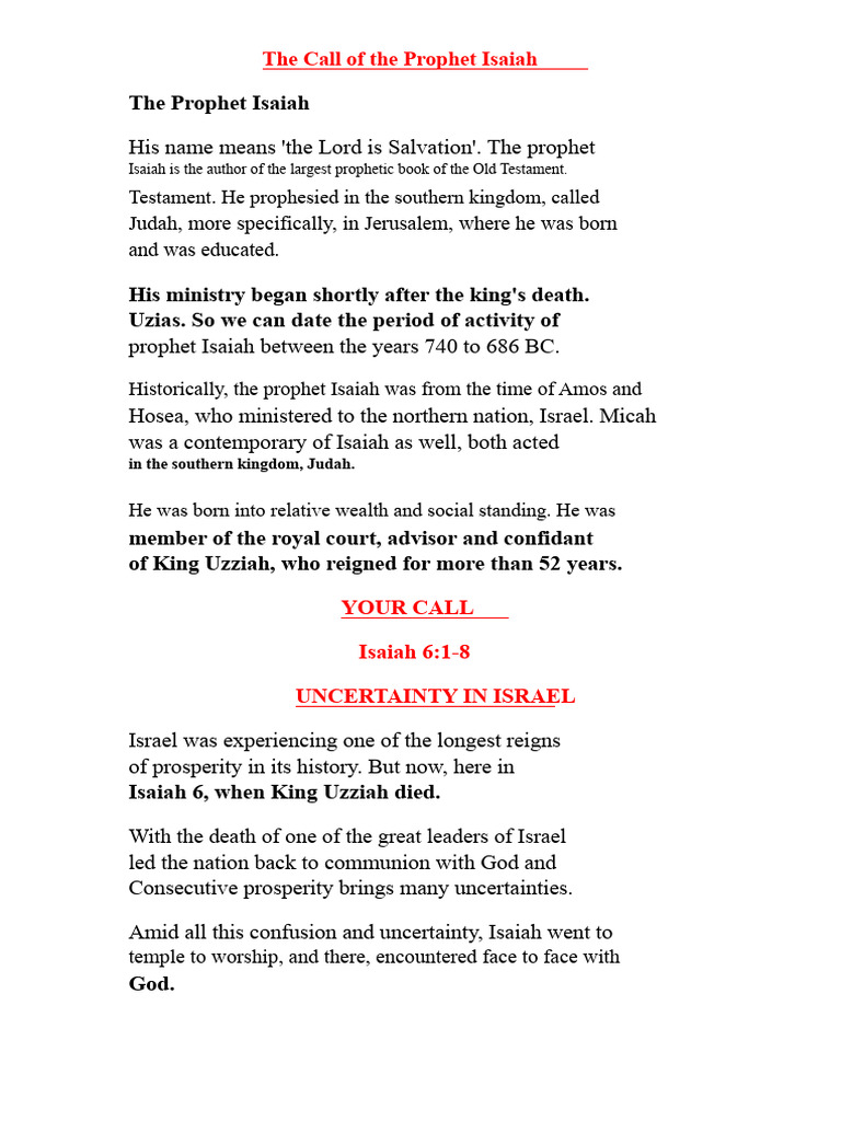 The Call of the Prophet Isaiah | PDF | Isaiah | Religious Belief And ...